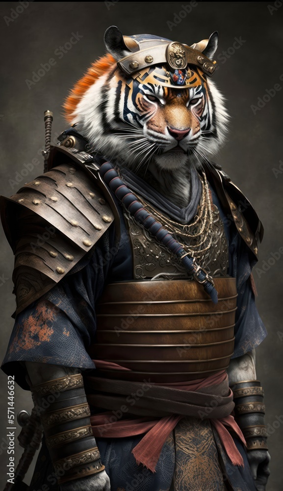 Majestic Animal Tiger Shogun in Samurai Armor: A Depiction of Japanese ...