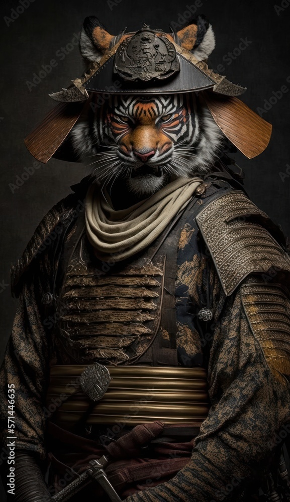 Majestic Animal Tiger Shogun in Samurai Armor: A Depiction of Japanese ...