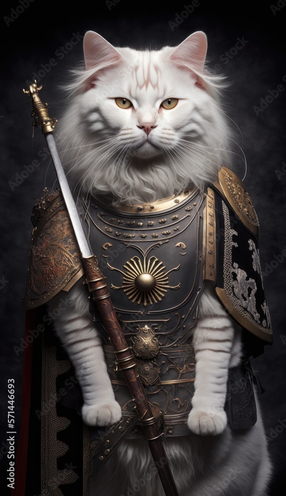 Majestic Animal Turkish Angora Shogun in Samurai Armor: A Depiction of ...