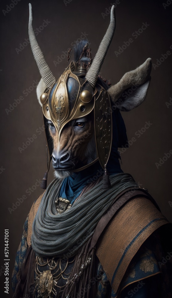 Majestic Animal Antelope Shogun in Samurai Armor: A Depiction of ...