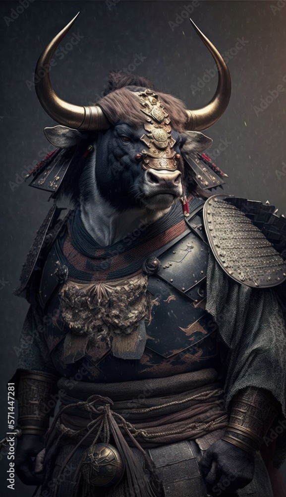 Majestic Animal Bull Shogun in Samurai Armor: A Depiction of Japanese ...