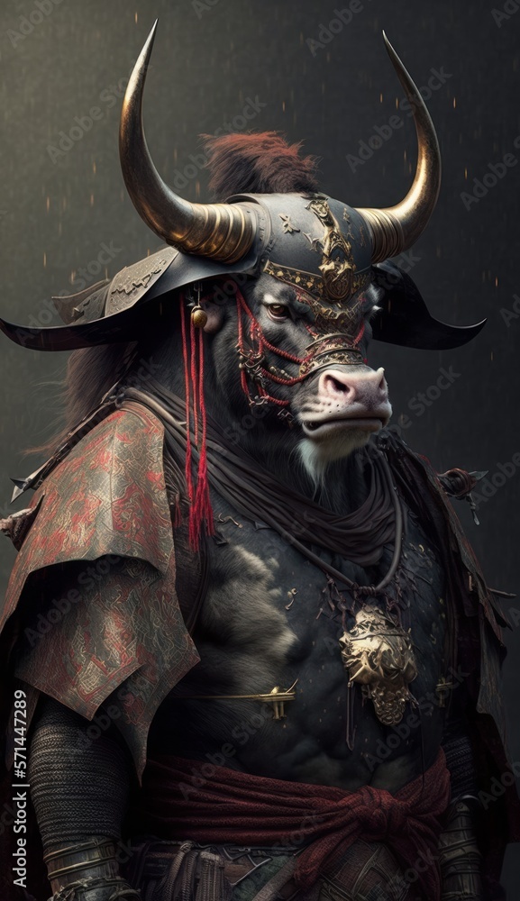 Majestic Animal Bull Shogun in Samurai Armor: A Depiction of Japanese ...