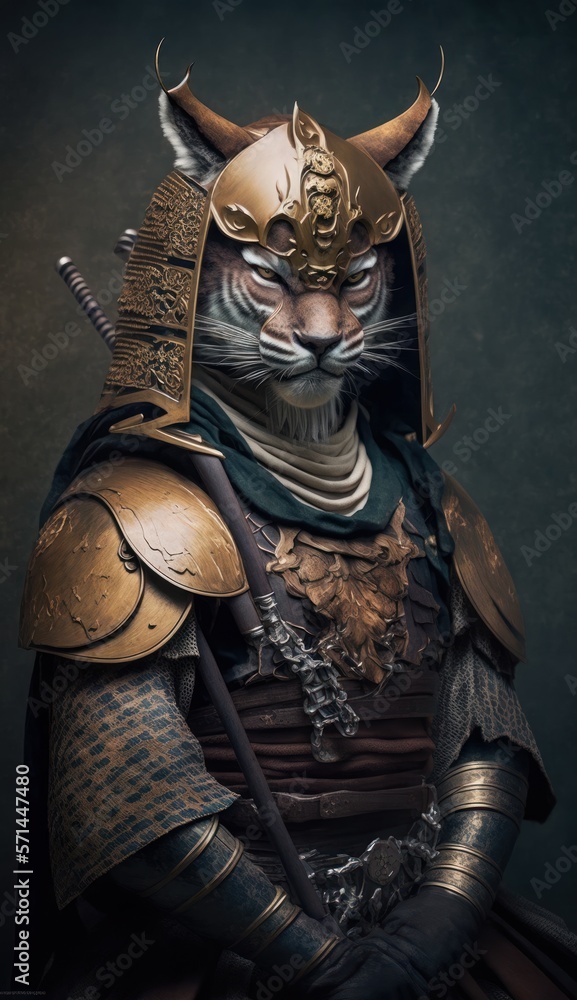 Majestic Animal cougar Shogun in Samurai Armor: A Depiction of Japanese ...