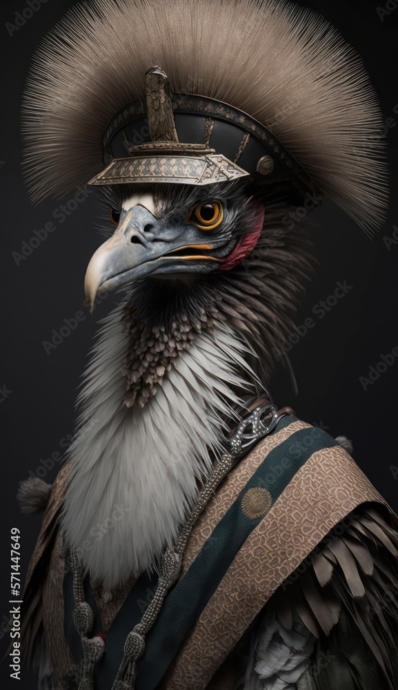 Majestic Animal Emu Shogun in Samurai Armor: A Depiction of Japanese ...