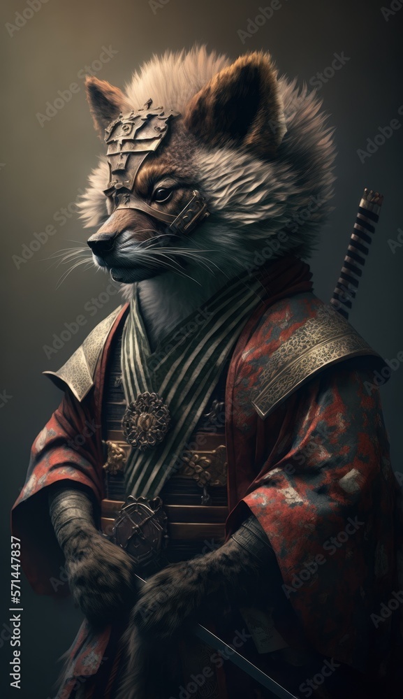 Majestic Animal Hyena Shogun in Samurai Armor: A Depiction of Japanese ...