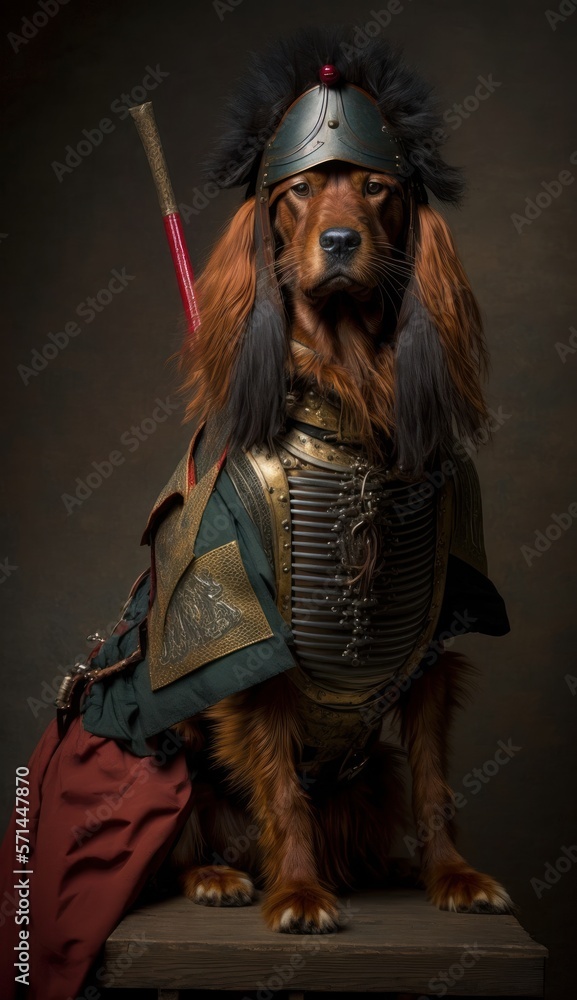 Majestic Animal Irish Setter Shogun in Samurai Armor: A Depiction of ...
