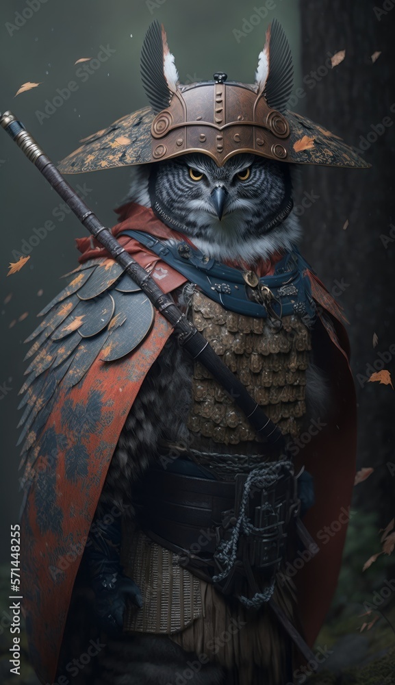 Majestic Animal Owl Shogun in Samurai Armor: A Depiction of Japanese ...
