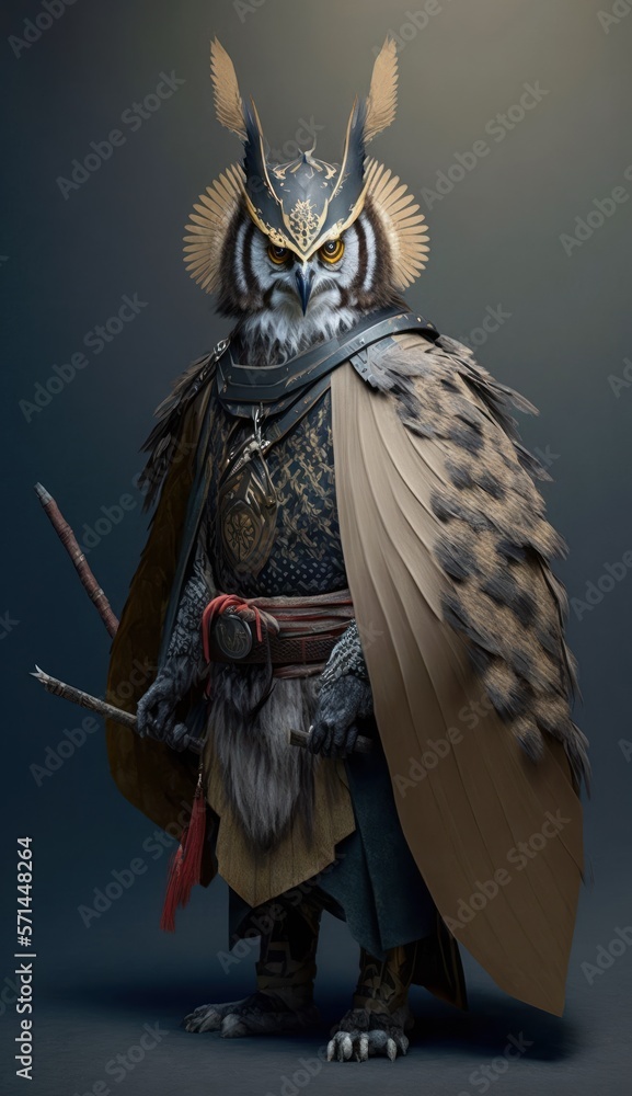 Majestic Animal Owl Shogun in Samurai Armor: A Depiction of Japanese ...