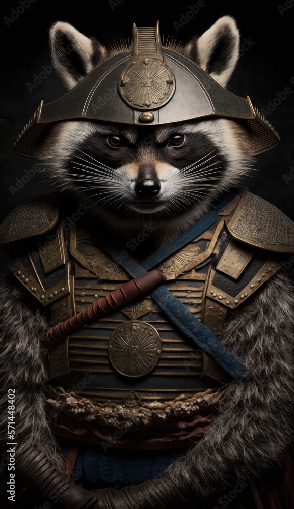 Majestic Animal Raccoon Shogun in Samurai Armor: A Depiction of ...