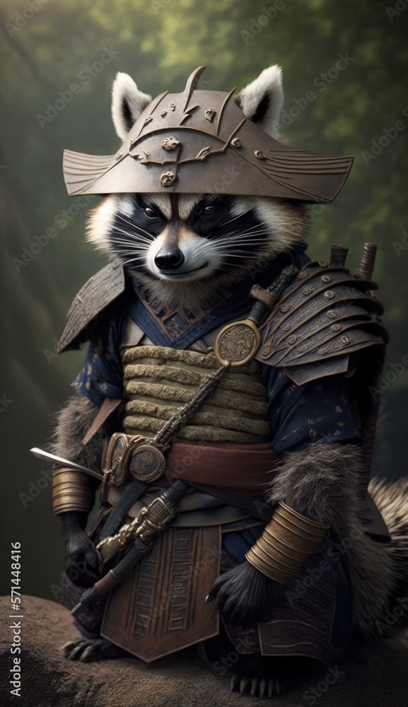 Majestic Animal Raccoon Shogun in Samurai Armor: A Depiction of ...