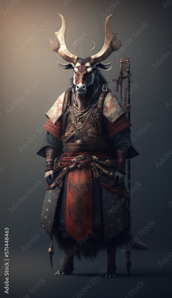 Majestic Animal Reindeer Shogun in Samurai Armor: A Depiction of ...