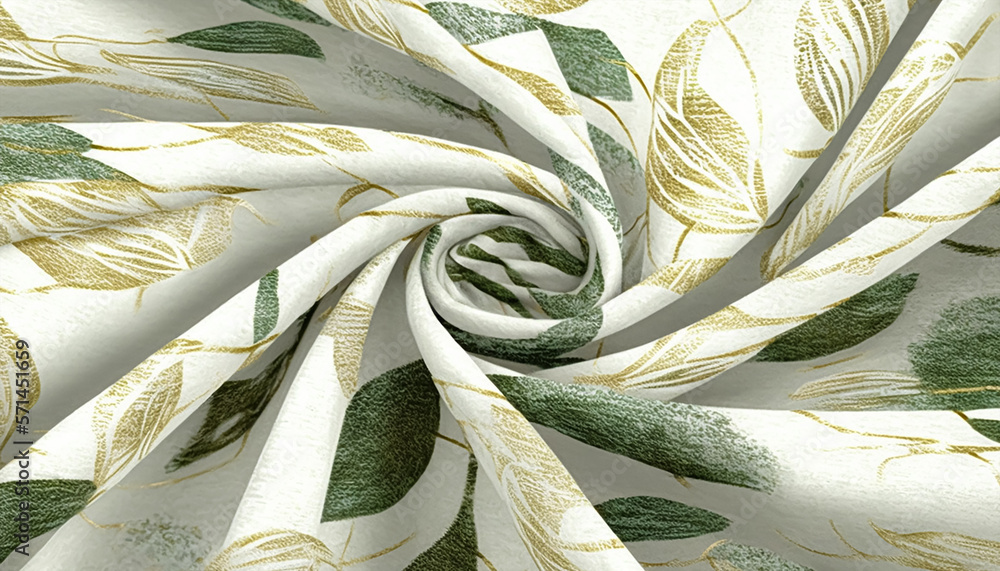 abstract double gauze fabric pattern. neutral tones, green leaf with ...