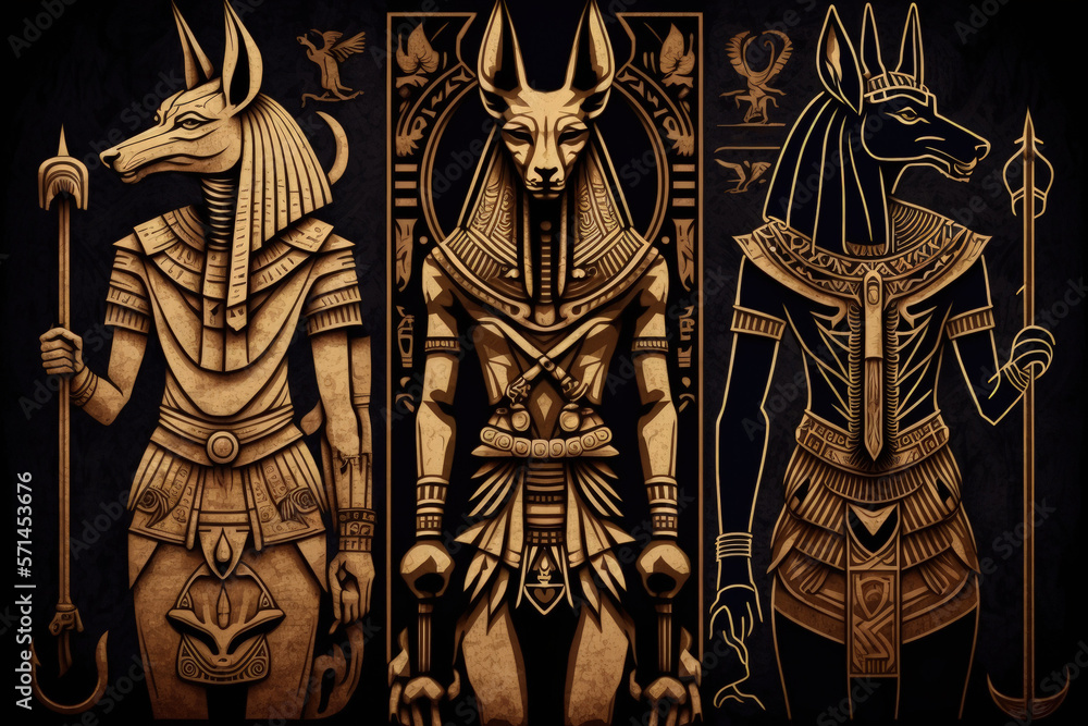 gods of ancient Egypt. ramses, anubis, and ra. Generative AI Stock ...