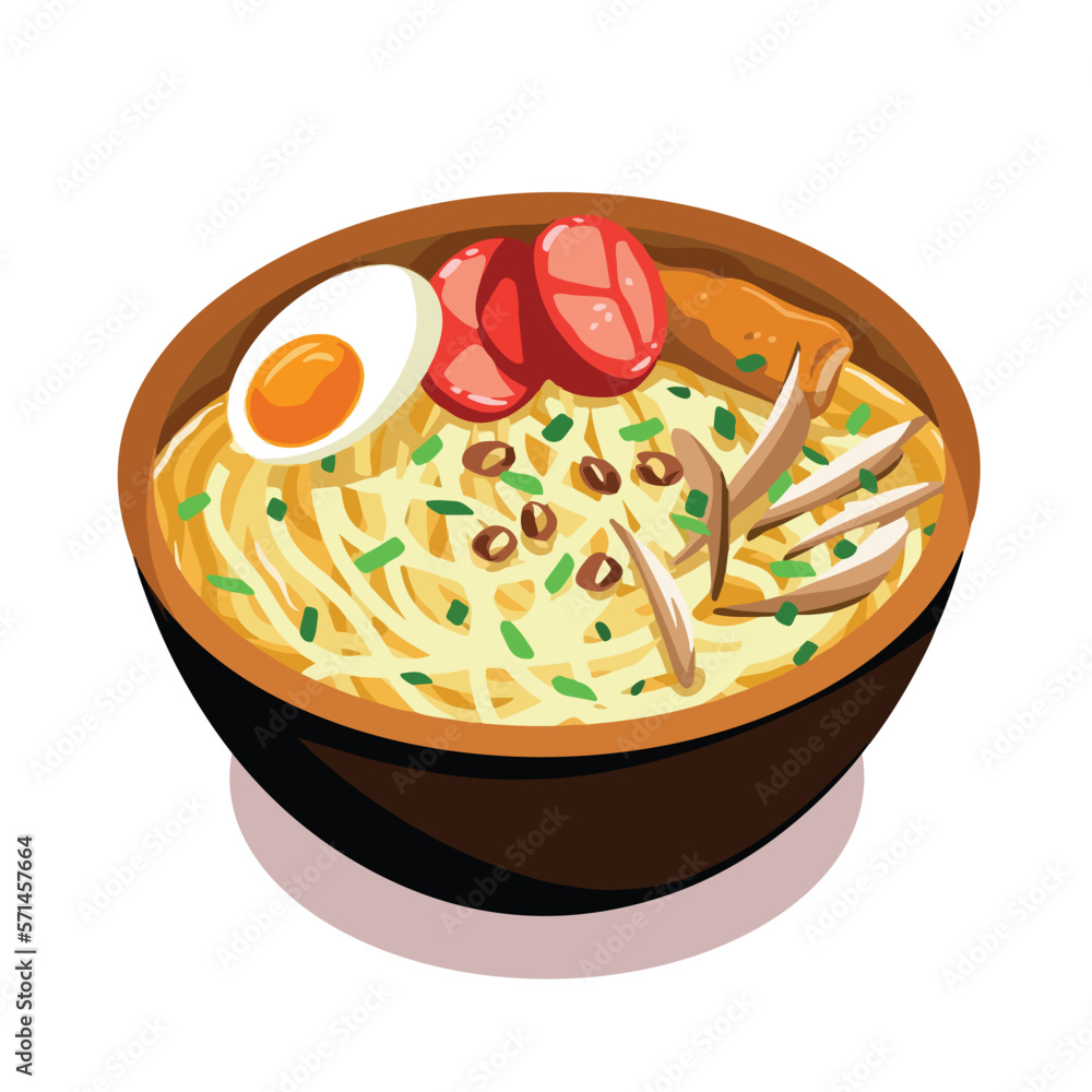 Soto Mie Ayam. Chicken noodle with egg and tomato. Indonesian gourmet ...