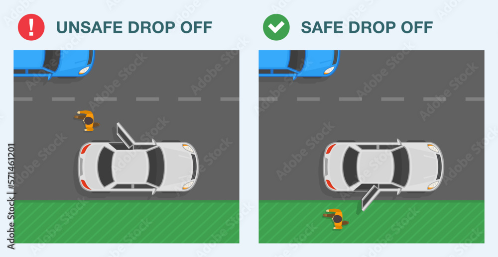Safe car driving tips and traffic regulation rules. Safe and unsafe ...