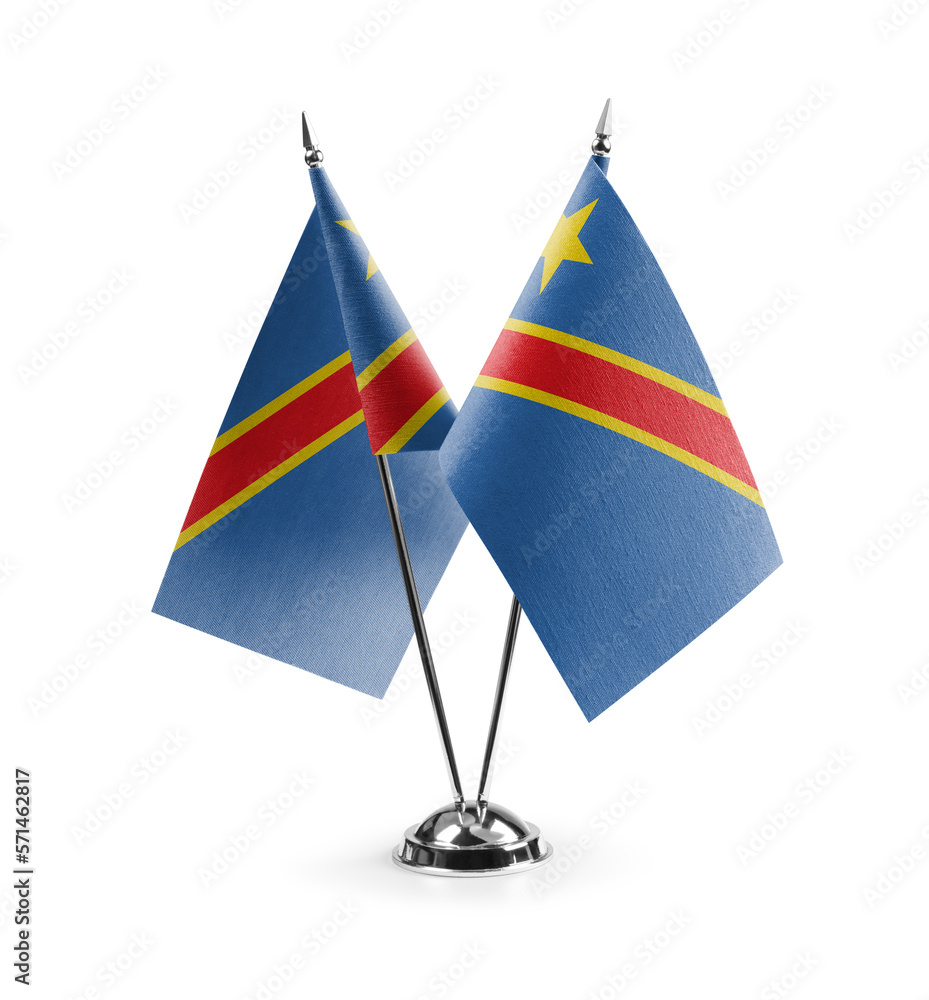 Small national flags of the Democratic Republic of the Congo on a white ...