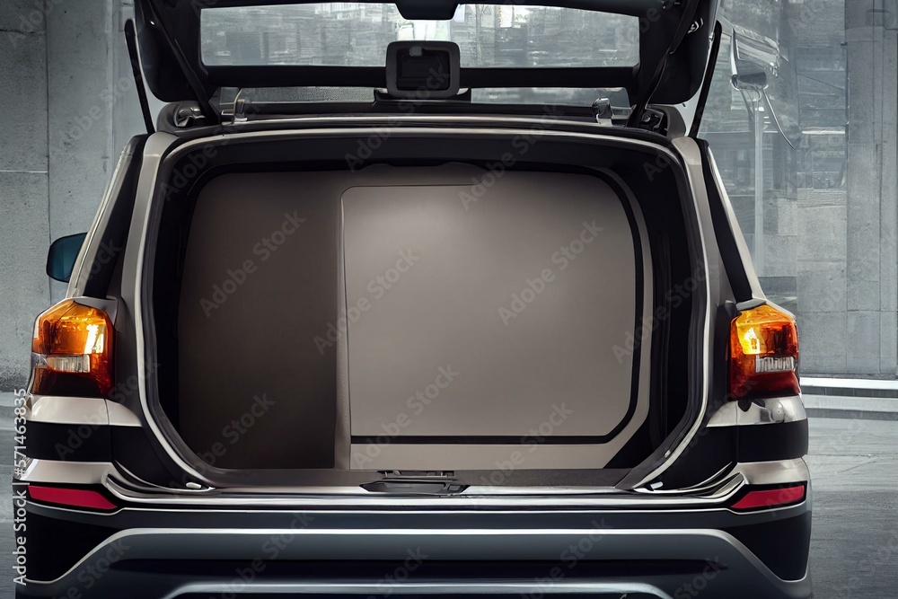 Huge, clean and empty car trunk in interior of compact suv. Rear view ...