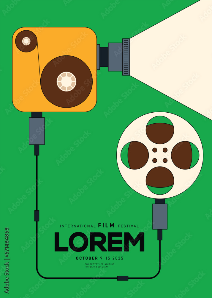 Movie poster design template background with vintage film camera Stock ...