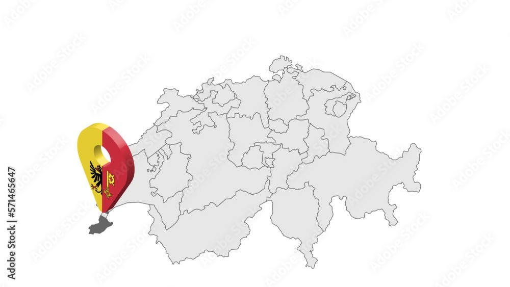 Location Canton of Geneva on map Switzerland. 3d Geneva Canton flag map ...