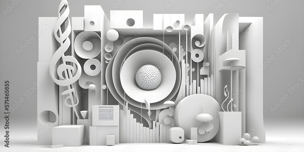 White music art on a white wall, white modern design and white abstract ...