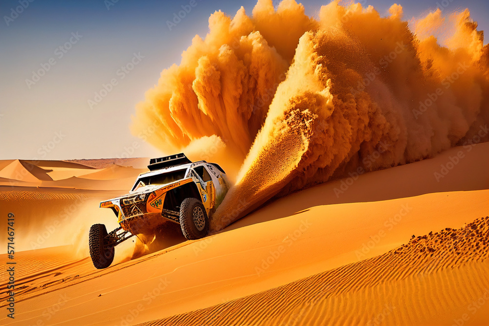 Off-road vehicles speeding across the Sahara desert Stock Illustration ...