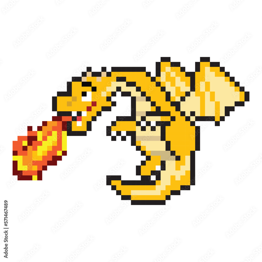 Pixel art flying dragon, dragon pixel illustration, Vector cartoon monster pixel design Stock ...