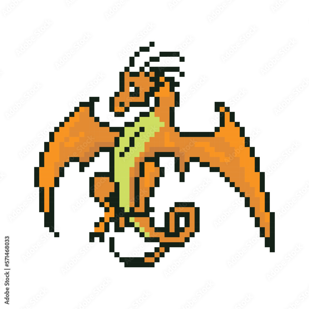 Vettoriale Stock Pixel art flying dragon, dragon pixel illustration ...