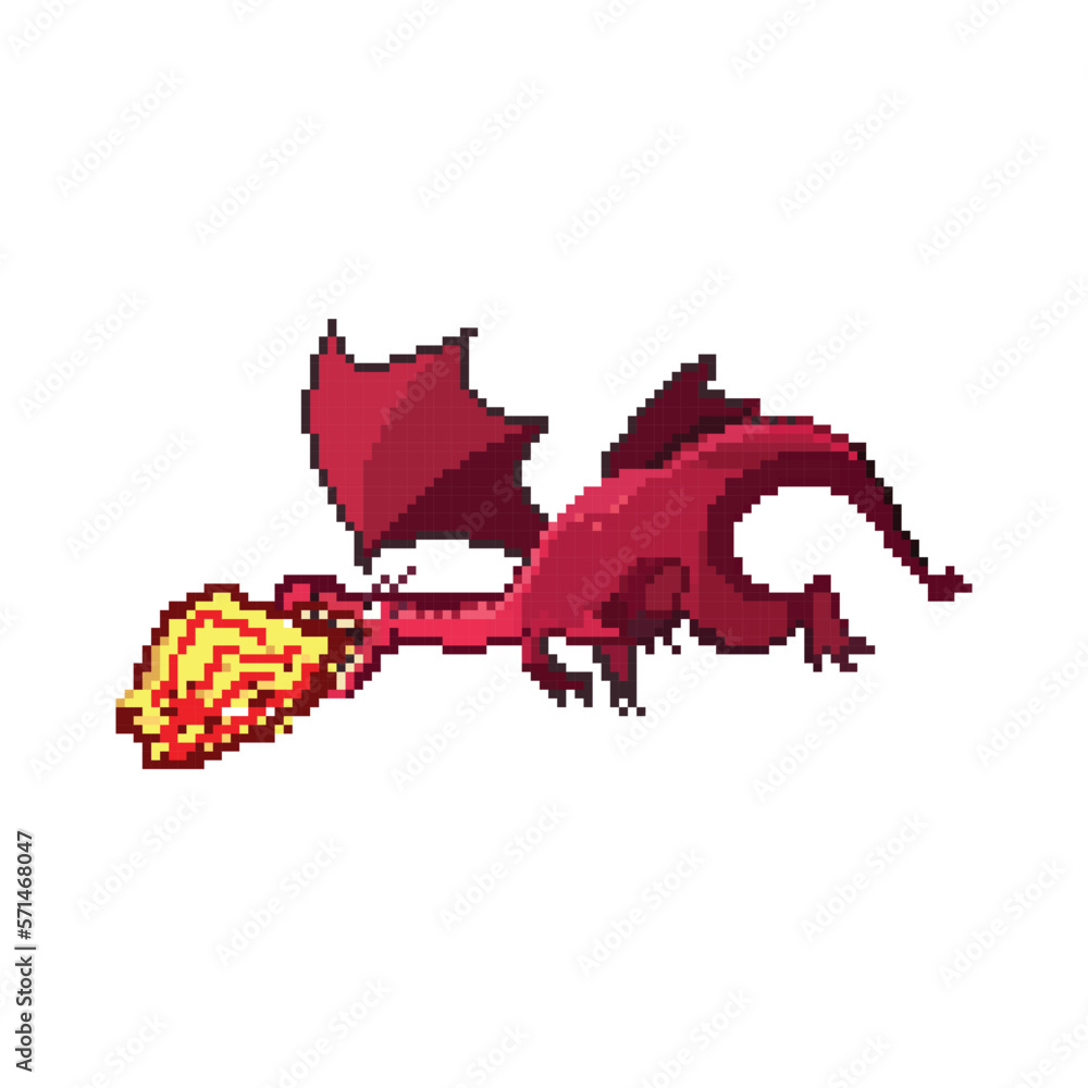 Vetor de Pixel art flying dragon, dragon pixel illustration, Vector ...