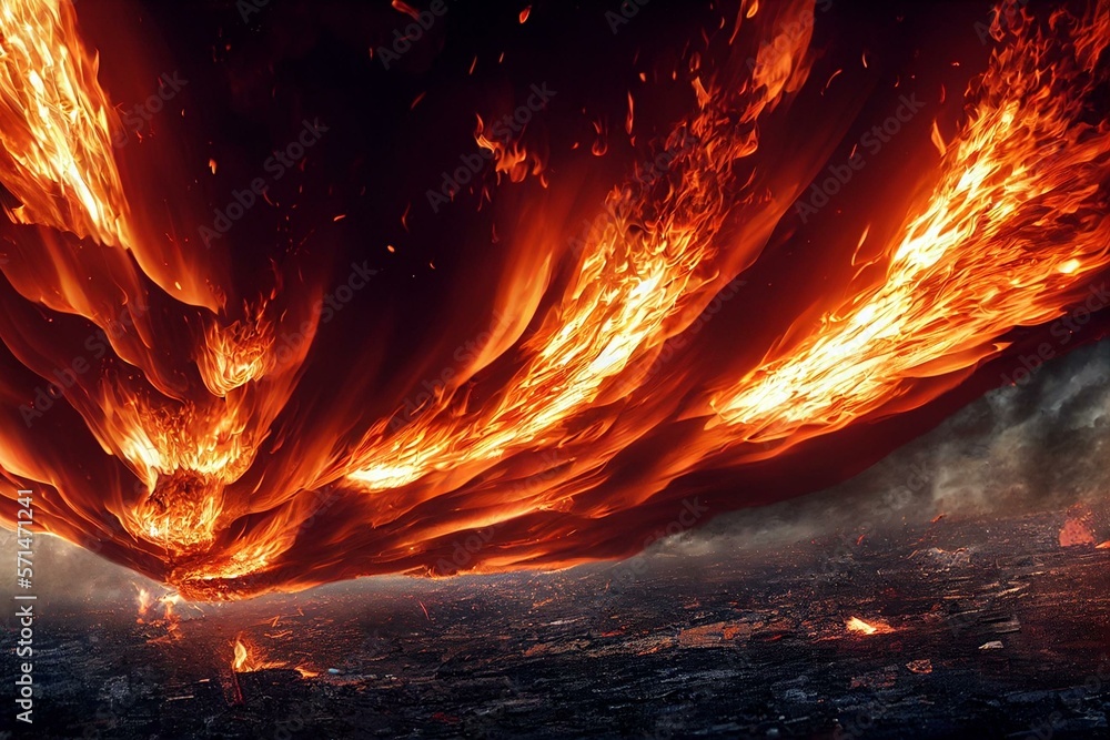 Fire from heaven falling, a huge fireball falling from sky, devastating ...