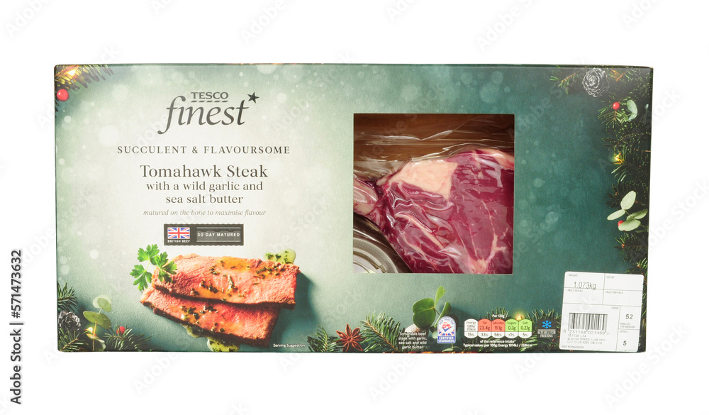 Tesco finest on the bone beef tomahawk steak with wild garlic and sea ...