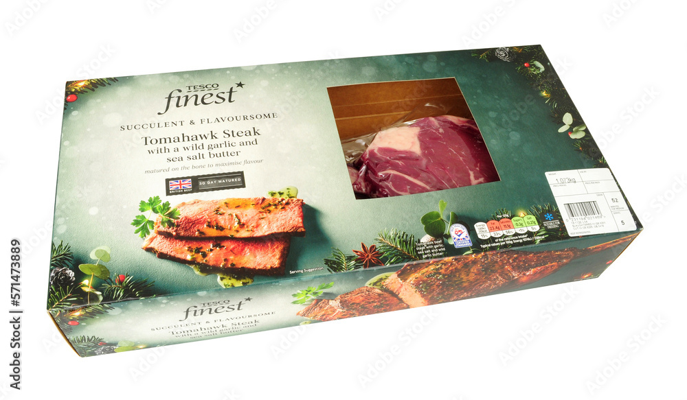 Tesco finest on the bone beef tomahawk steak with wild garlic and sea ...