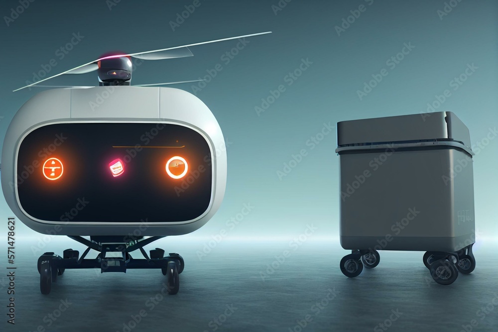 Drone delivering goods, Autonomous delivery robot on transparent ...
