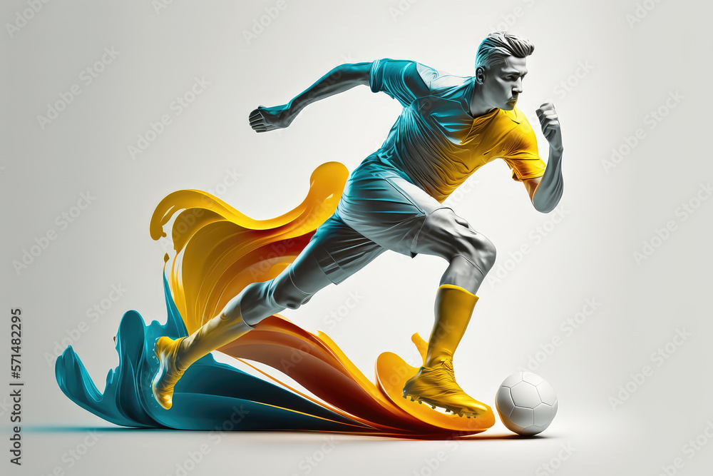 football soccer player man in action isolated white background. 3d ...