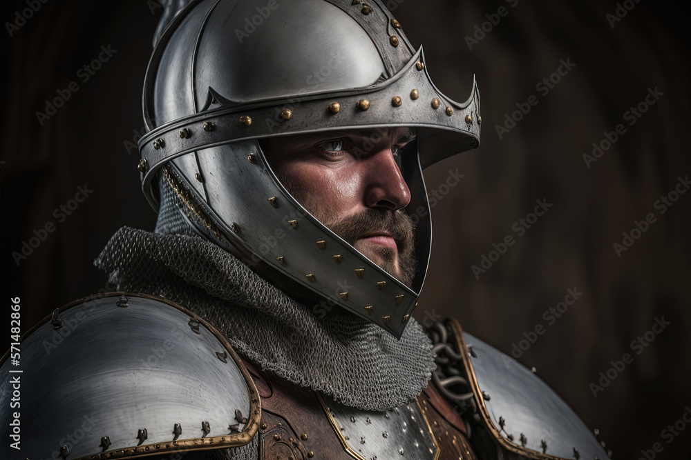 Medieval Knight Wearing Helmet and Armor. Generative AI. Stock ...