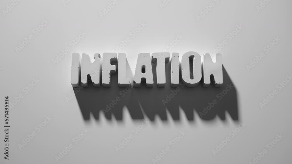the word INFLATION appearing letter by letter on white background with ...