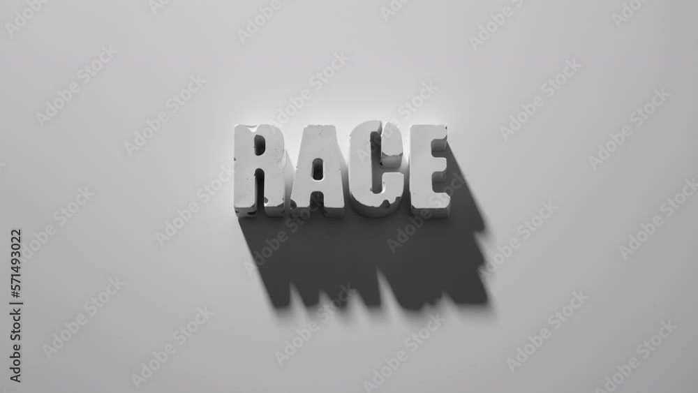 the word RACE appearing letter by letter on white background with ...