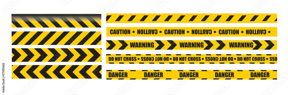 Caution tape set of yellow warning ribbons. Abstract warning lines for ...