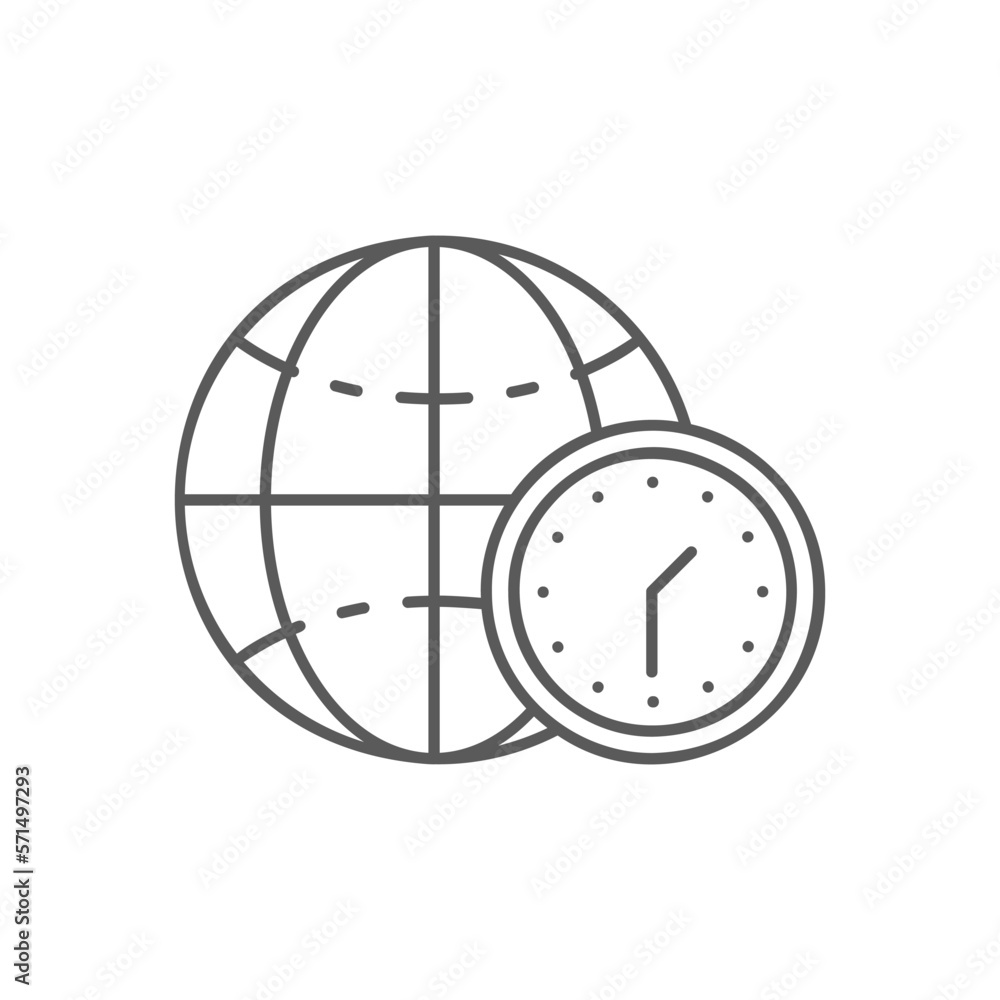 Globe earth with clock, world time lineal icon. Global technology ...