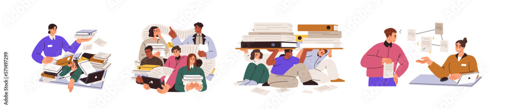 Vektorová grafika „Paperwork, bureaucracy concept set. Business people ...