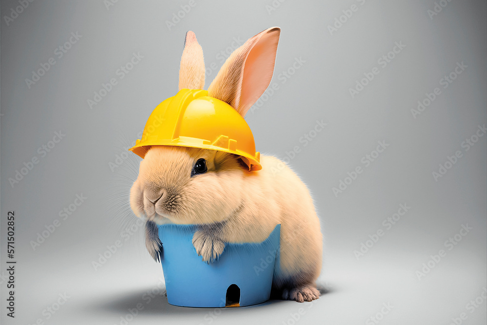 Easter bunny with construction helmet, Generative AI Stock Illustration ...