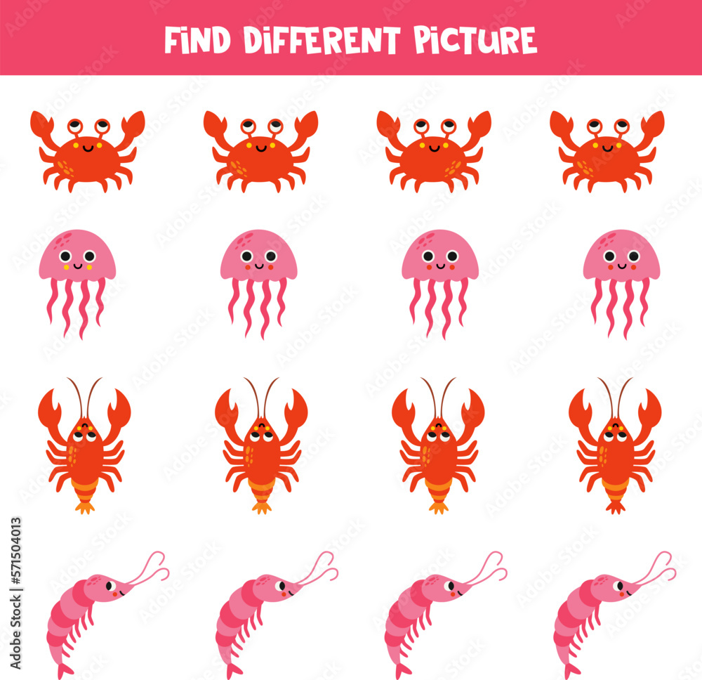 Find different sea animal in each row. Logical game for preschool kids ...