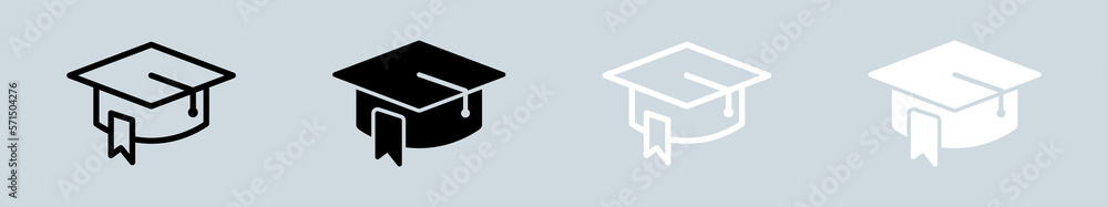Graduation icon set in black and white. Education signs vector ...