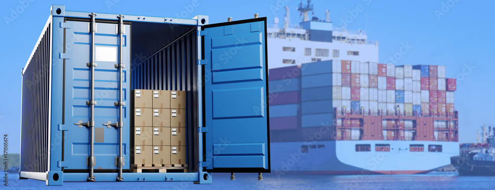 Container ship. Twenty-foot container is waiting to be loaded onto ...