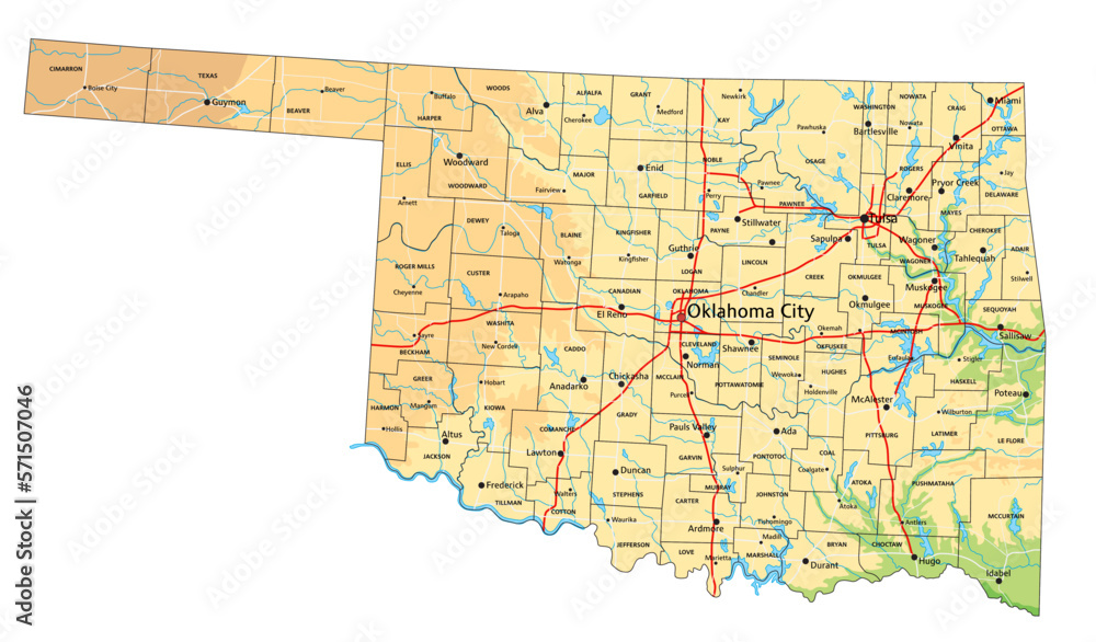 High detailed Oklahoma physical map with labeling. Stock Vector | Adobe ... High detailed Oklahoma physical map with labeling. Stock Vector | Adobe ...