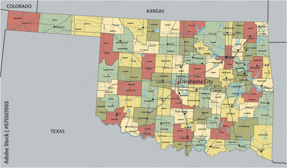 Oklahoma - Highly detailed editable political map with labeling. Stock ...