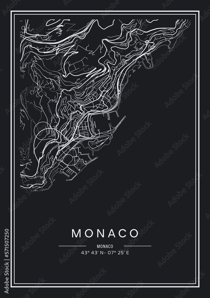 Black and white printable Monaco city map, poster design, vector ...