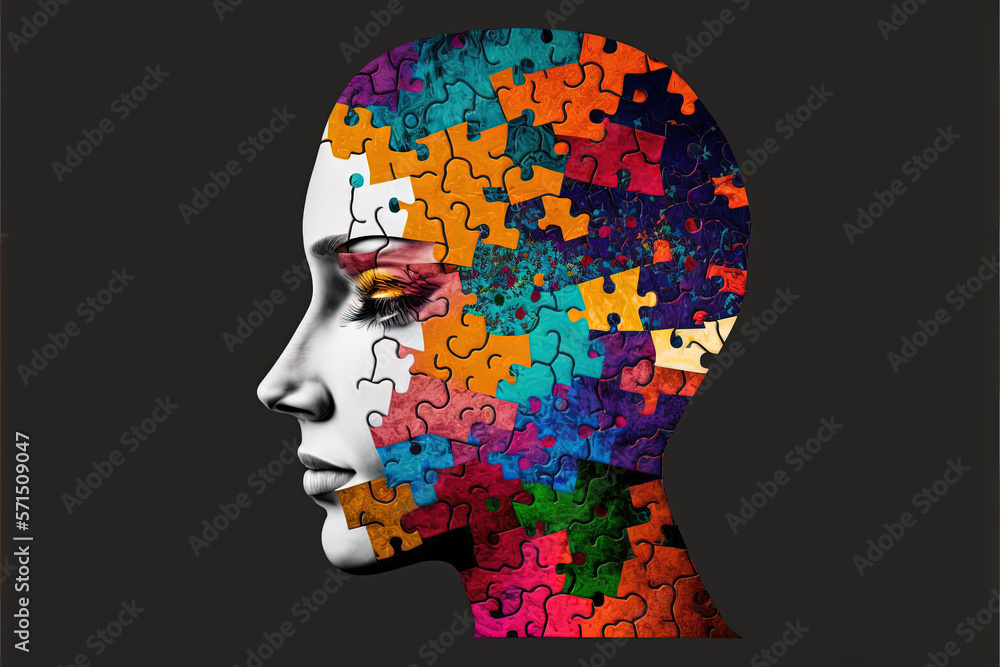 incomplete puzzle of a female face. Generative AI Stock Photo | Adobe Stock