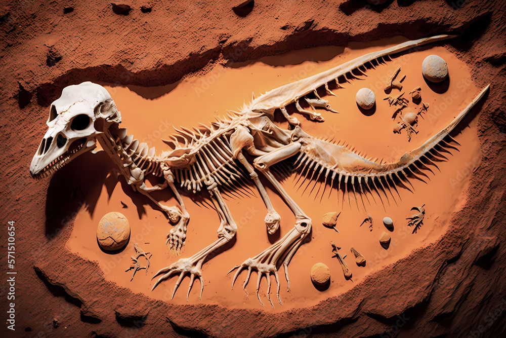 Dinosaur Fossil pterodactyl rex found by Archaeologists, top view ...