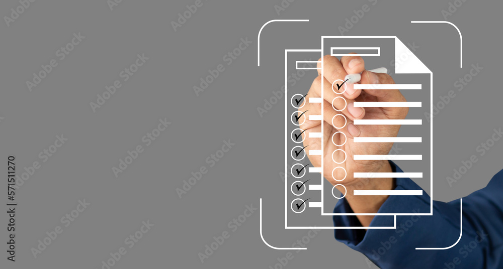 hand businessman management data with process checklist and copy space ...