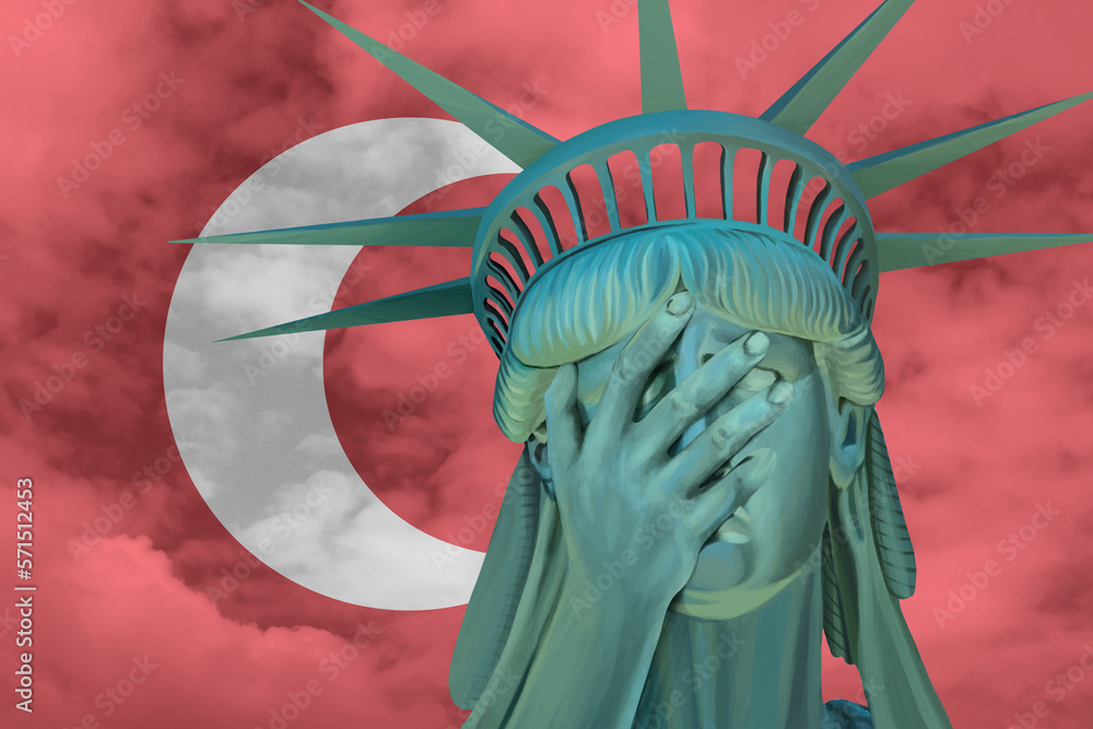 Statue of Liberty. Facepalm emoji on background in colors of Turkey ...